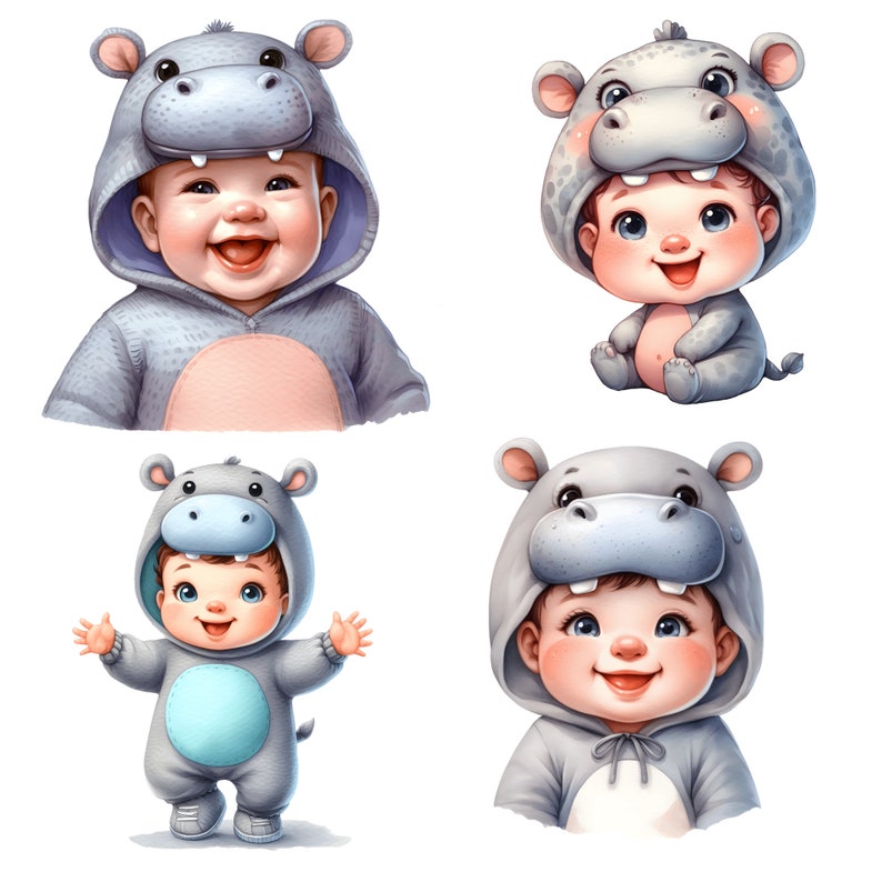 Baby Hippo Clipart Bundle, Baby Clipart, Baby Shower PNG, Baby ...