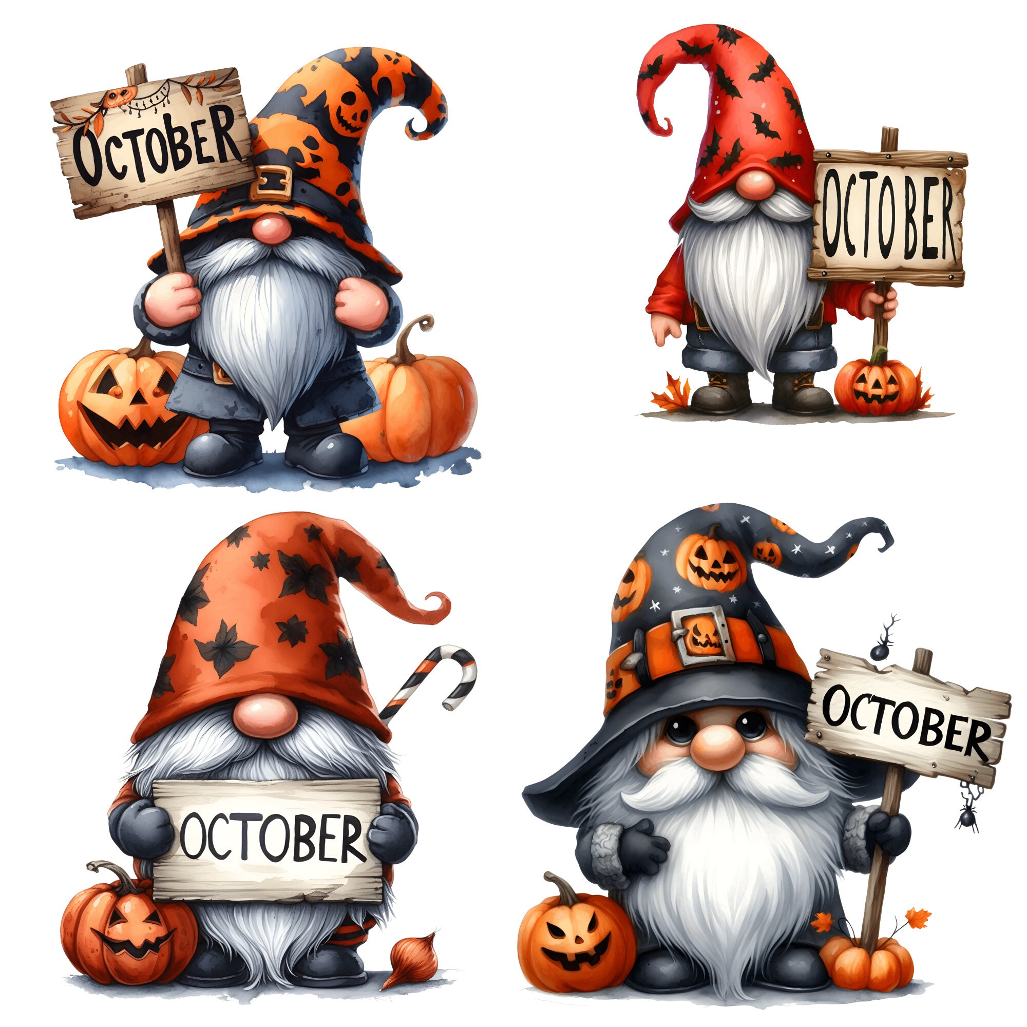 Monthly Gnomes Clipart Bundle, Clipart, October Gnome PNG, Gnomes ...