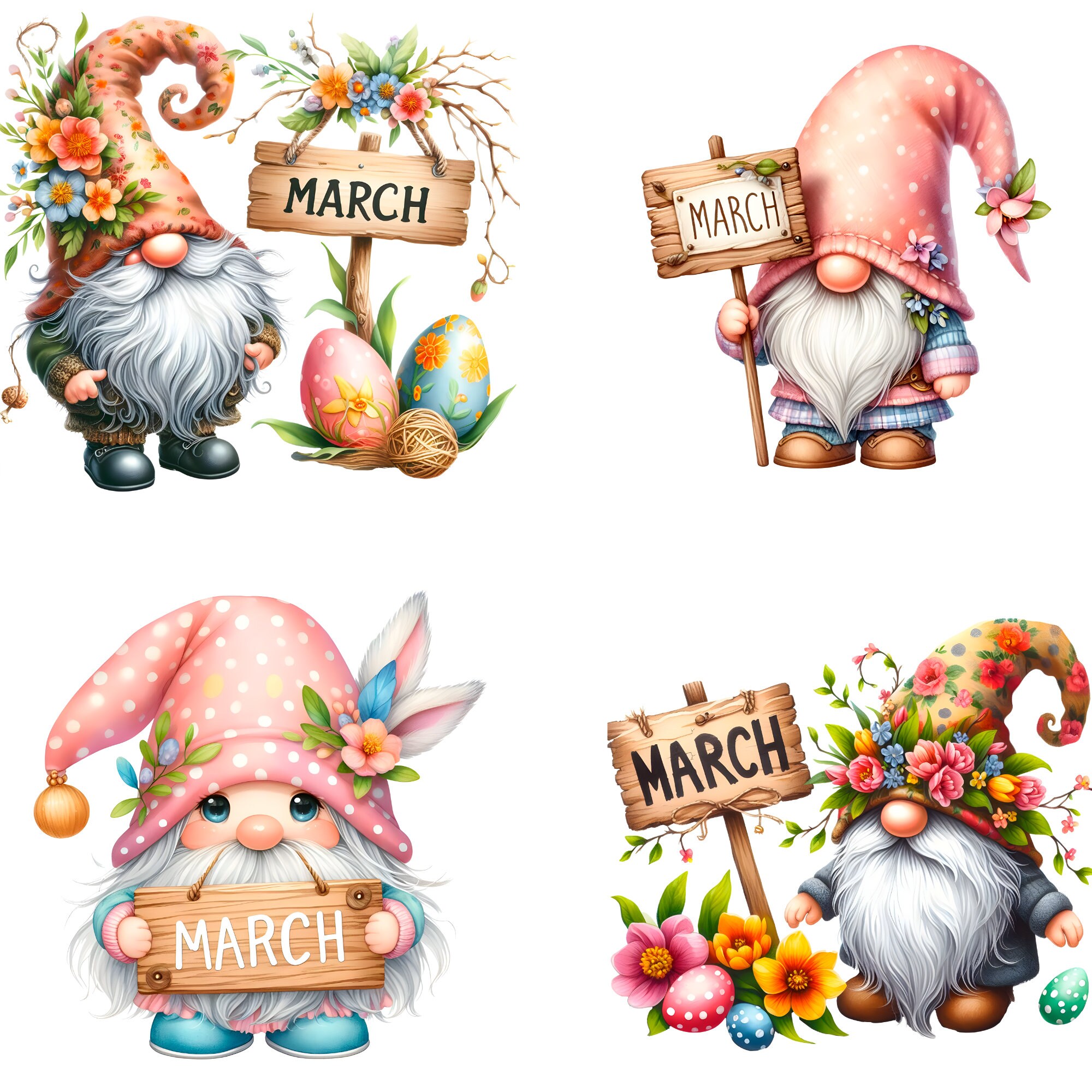 Monthly Gnomes Clipart Bundle, Garden Clipart, March Gnome PNG, Gnomes ...