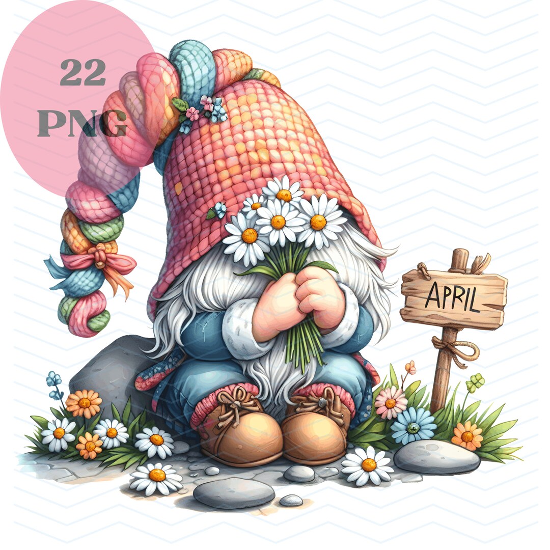 Birth Month Flower Gnomes Clipart Bundle, Clipart, April Gnome PNG ...