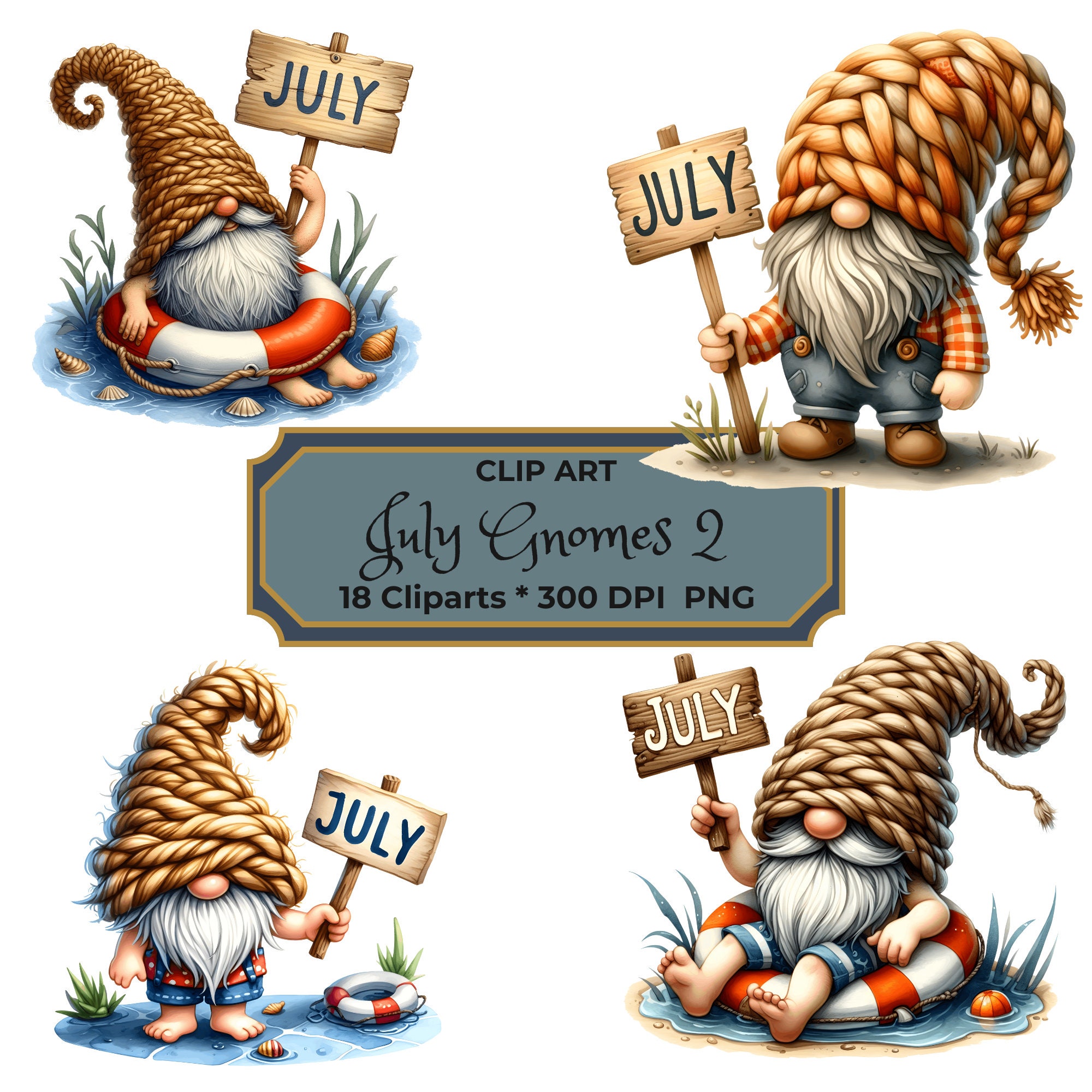 Monthly Gnomes Clipart Bundle, Garden Clipart, July Gnomes 2 PNG ...