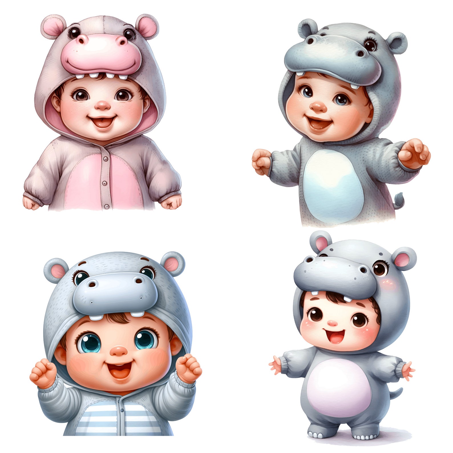 Baby Hippo Clipart Bundle, Baby Clipart, Baby Shower PNG, Baby ...