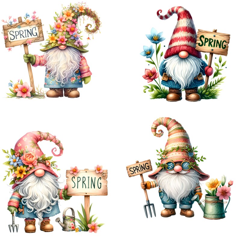 Spring Gnomes Clipart Bundle, Garden Clipart, Spring Gnome PNG, Gnomes ...