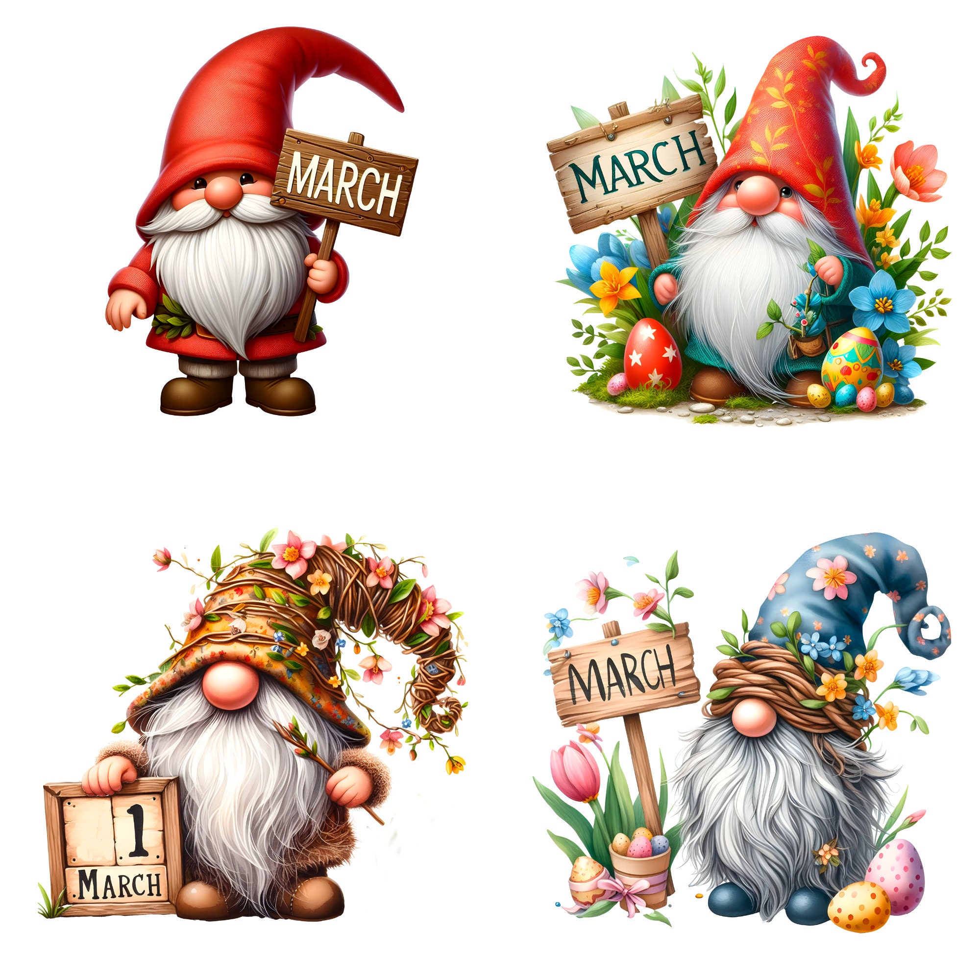 Monthly Gnomes Clipart Bundle, Garden Clipart, March Gnome PNG, Gnomes ...