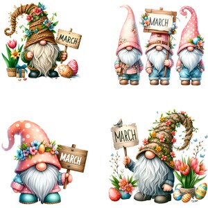 Monthly Gnomes Clipart Bundle, Garden Clipart, March Gnome PNG, Gnomes ...