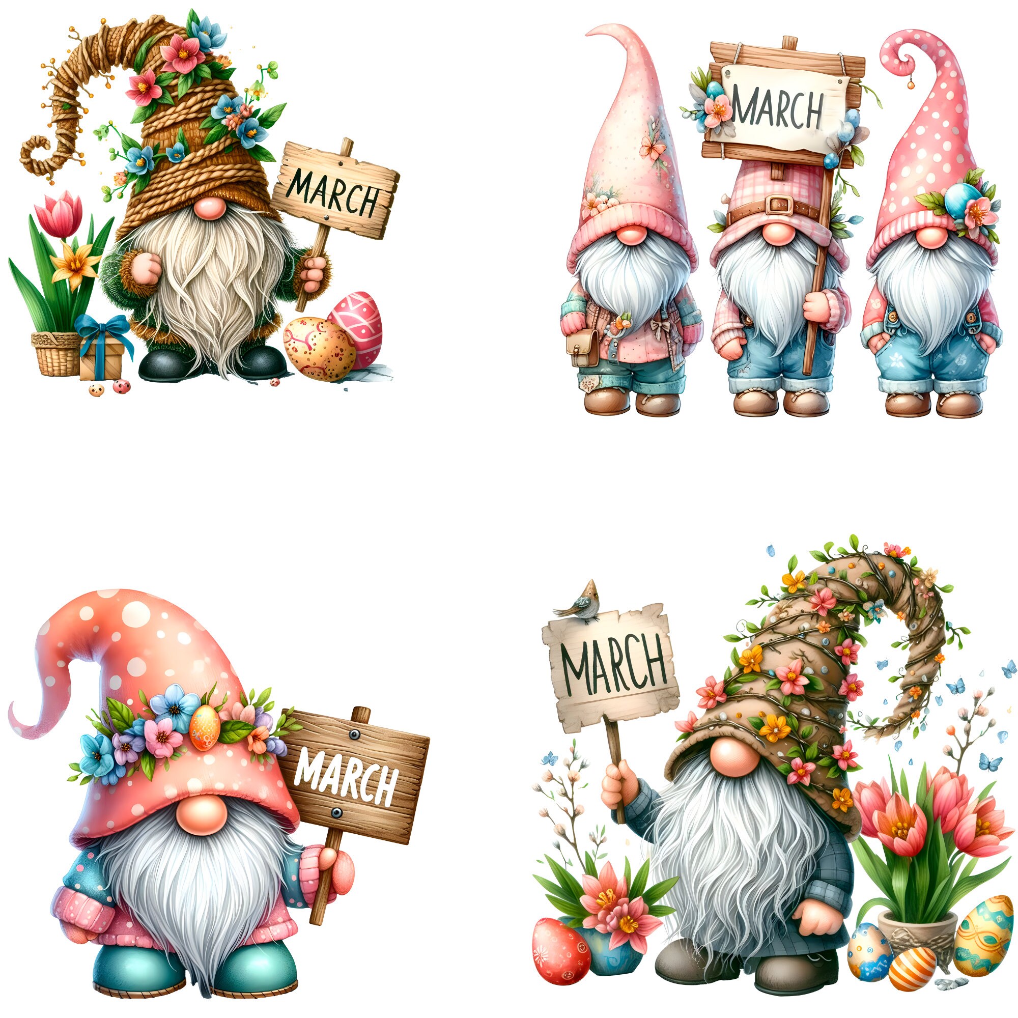 Monthly Gnomes Clipart Bundle, Garden Clipart, March Gnome PNG, Gnomes ...