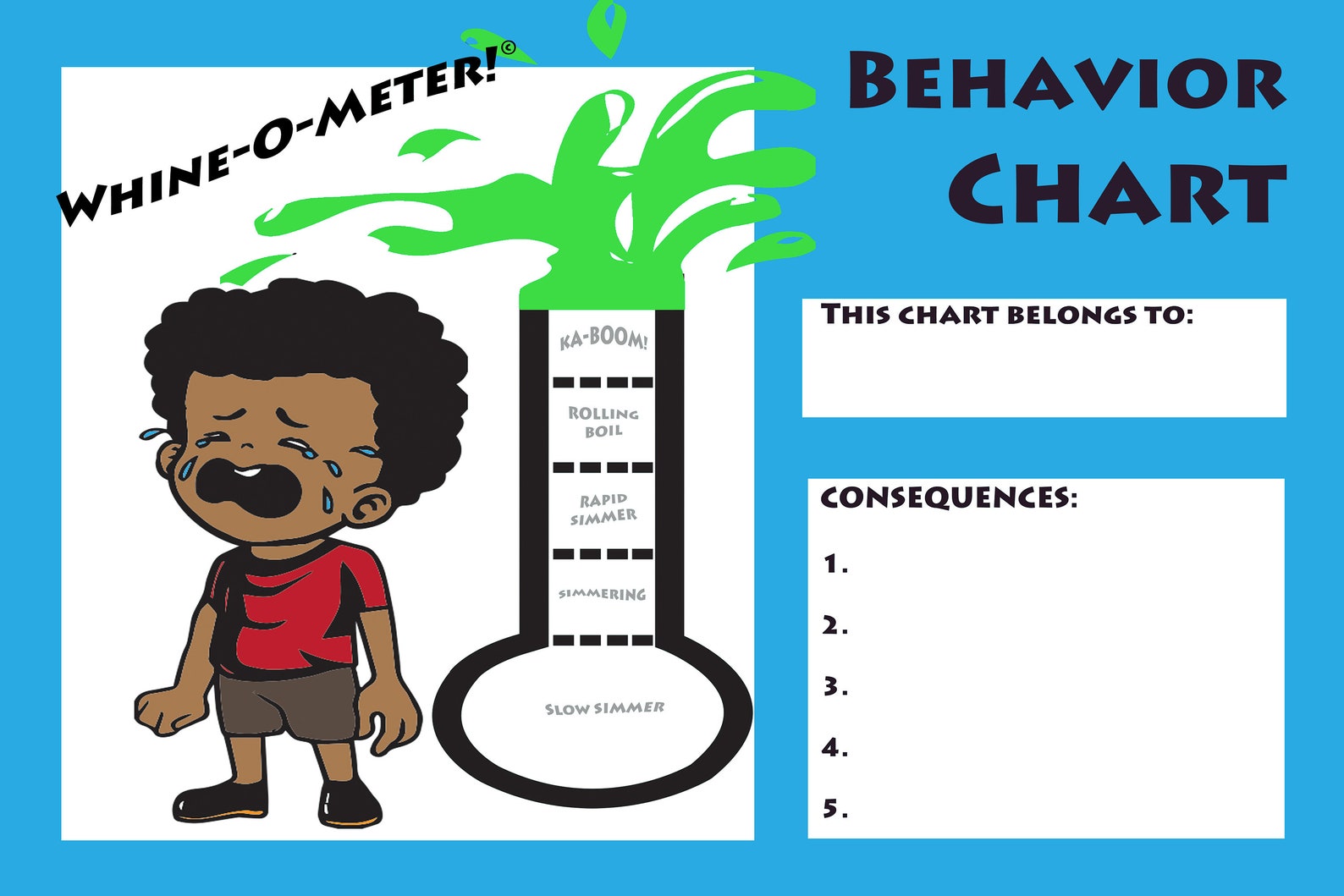 Printable Behavior Chart 2 Whine-o-meter Editable Boy Reward Chart Blue ...