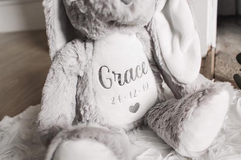 Personalised Bunny Rabbit Teddy Grey Plush Bunny Cuddly Toy - Etsy UK