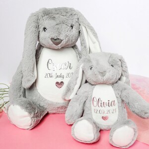 Personalised Bunny Rabbit Teddy Grey Plush Bunny Cuddly Toy - Etsy UK
