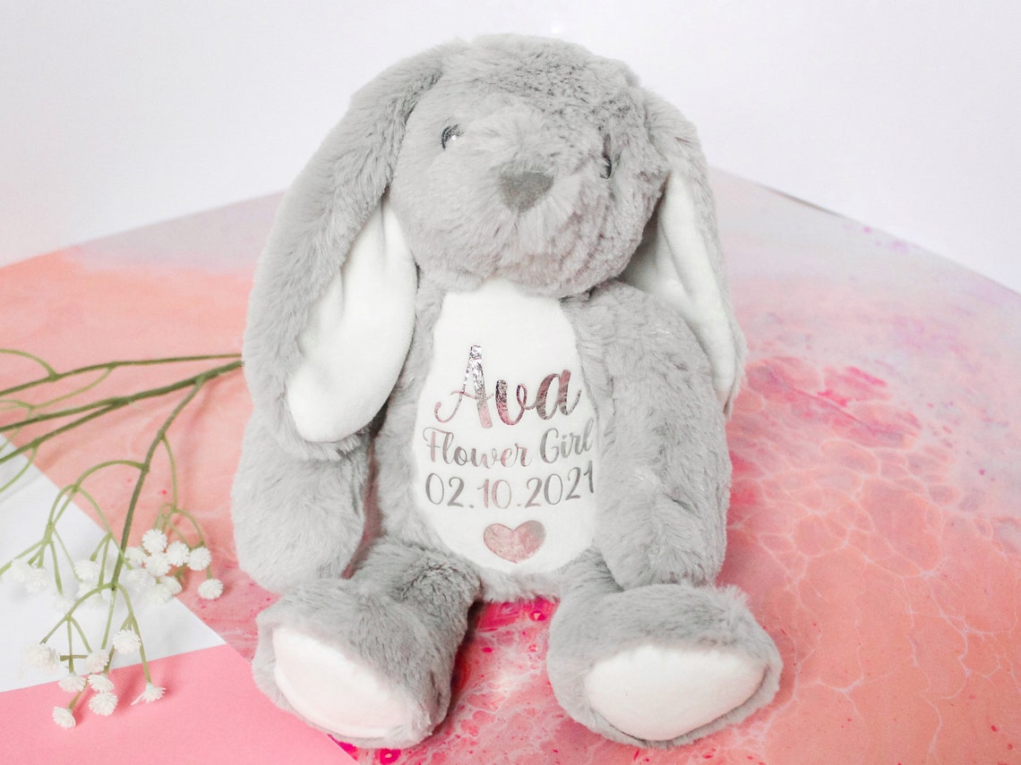 Personalised Bunny Rabbit Teddy Grey Plush Bunny Cuddly Toy - Etsy UK