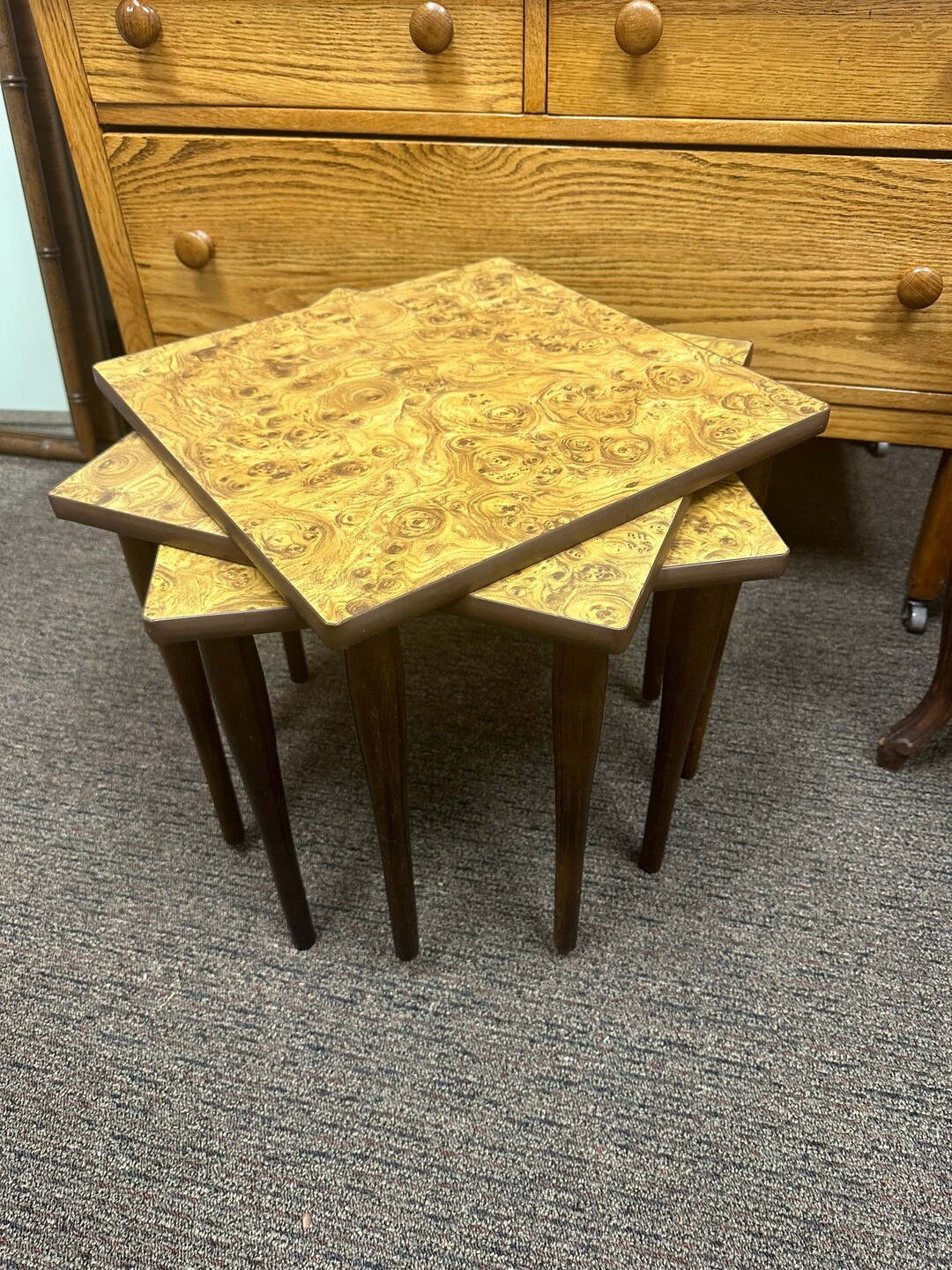 Vintage Tables MCM Stacking 3 Retro Nesting Faux Burl Wood - Etsy