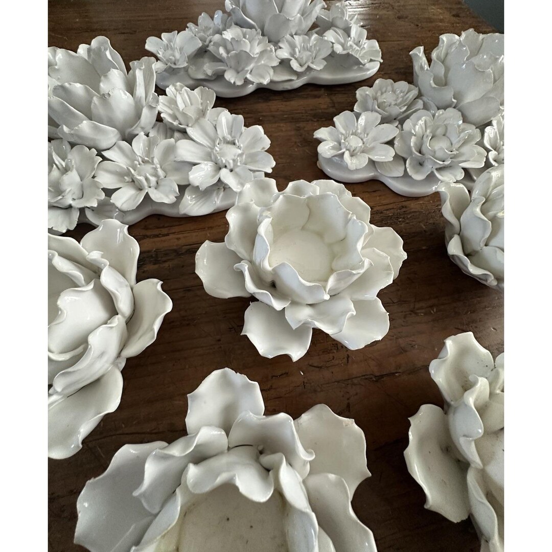 Lot of Vintage Ceramic Lotus Flower Tea Light Candle Holder Wedding ...