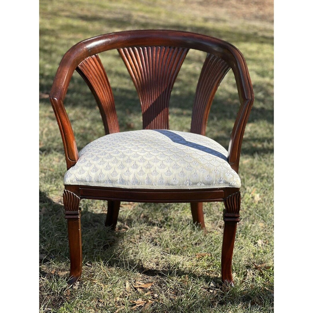 Vintage Polynesian-style Curved Palm Accent Chairs Neutral Fabric ...