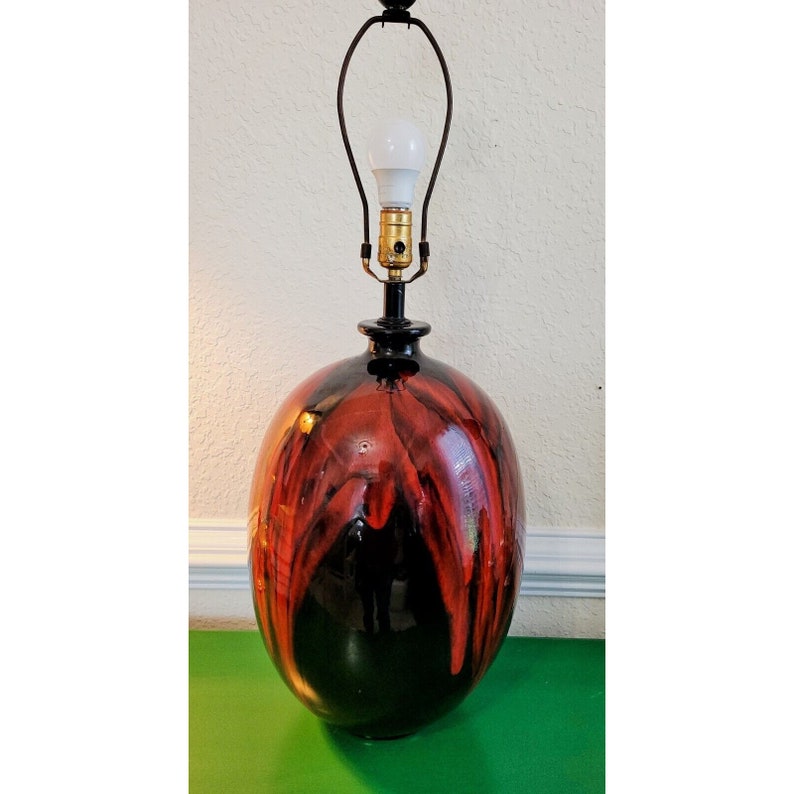 Vintage MCM Mid Century Modern Red Black Drip Glaze Ceramic - Etsy