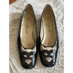 Vintage 80s Cat Face Shoes, Size 9.5 Margaret Jerrold Patten Leather ...