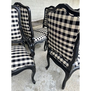 Set 6 French Country Upholstered Dining Chairs Black White Checkered ...