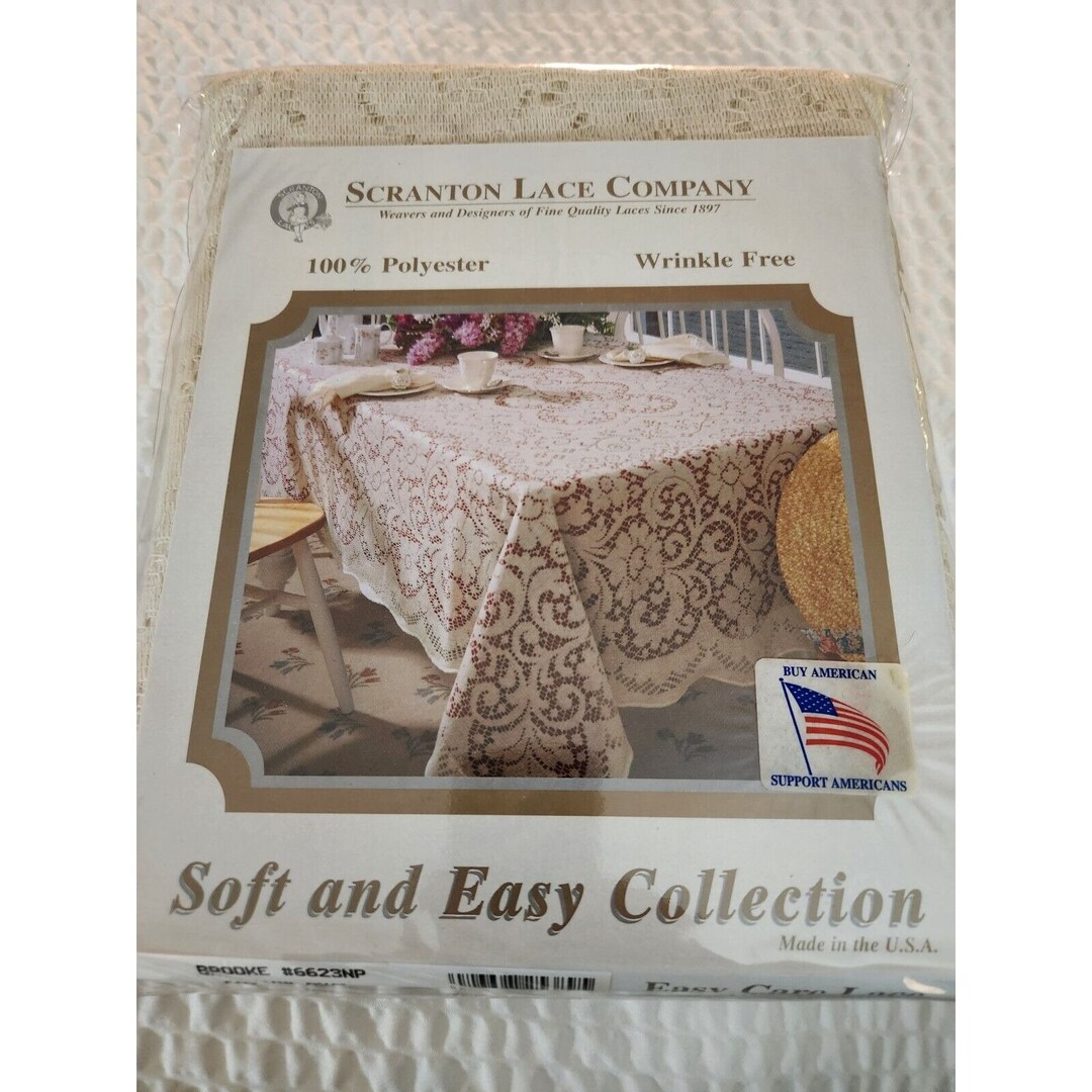 NIP Woven Lace Tablecloth 60” X 108" OVAL Ivory Scranton Lace Co Brooke ...