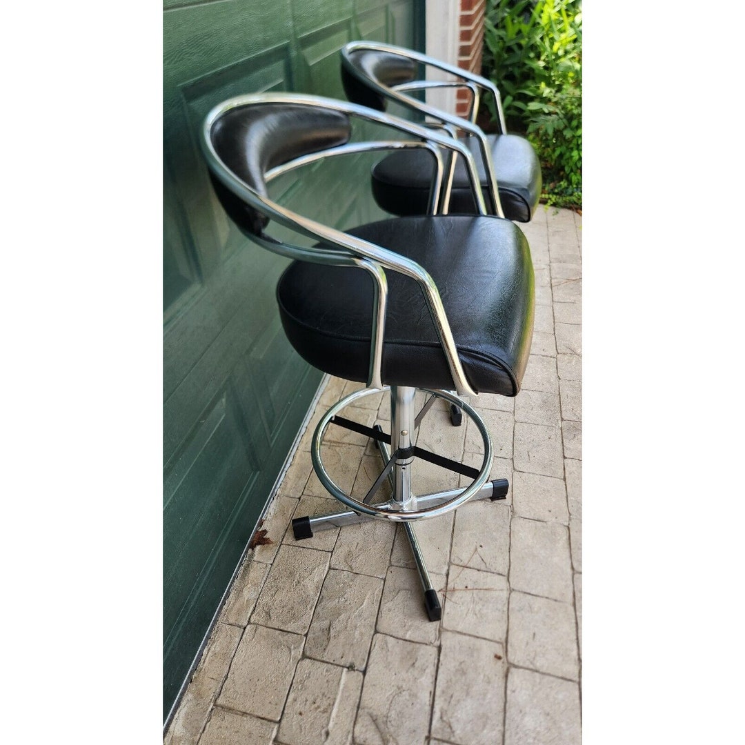 2 Vintage Mid Century Modern Chrome Black Swivel Adjustable Samsonite ...