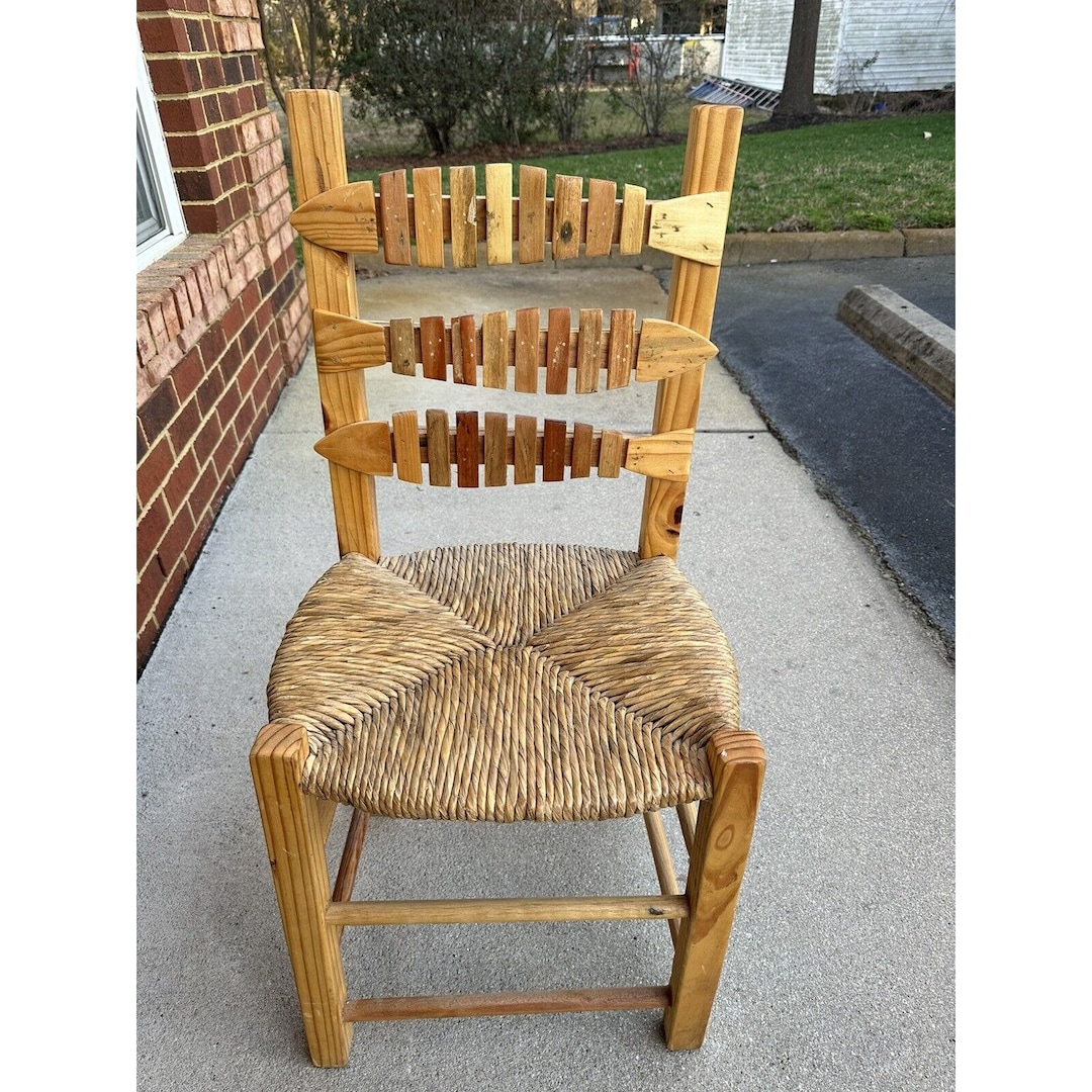 5 Rush Seat Fish Ladderback Dining Chairs Coastal Tiki Bar Beach House ...