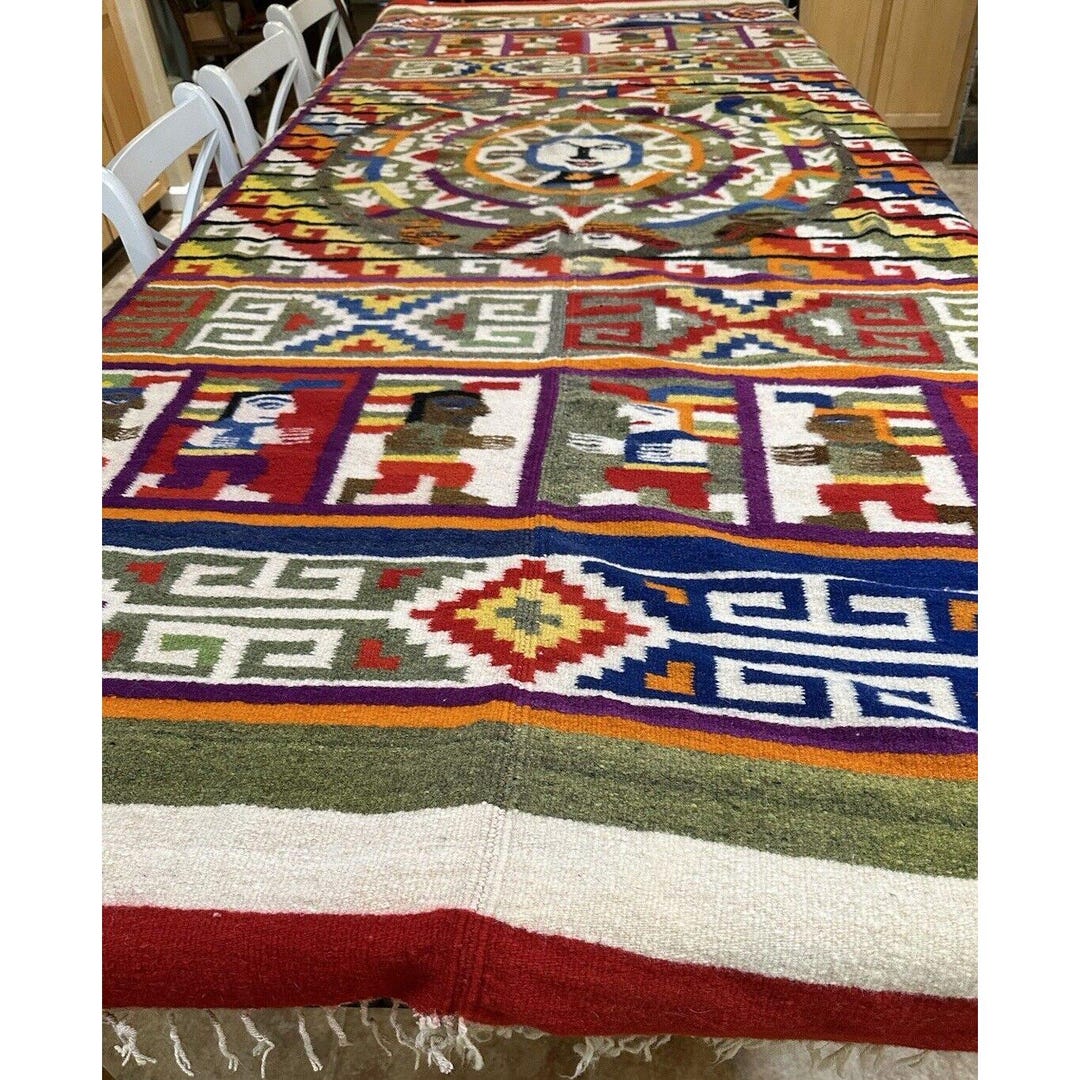 Vintage Zabotec Aztec Wool Rug Wall Hanging Blanket Hand Woven Mayan ...