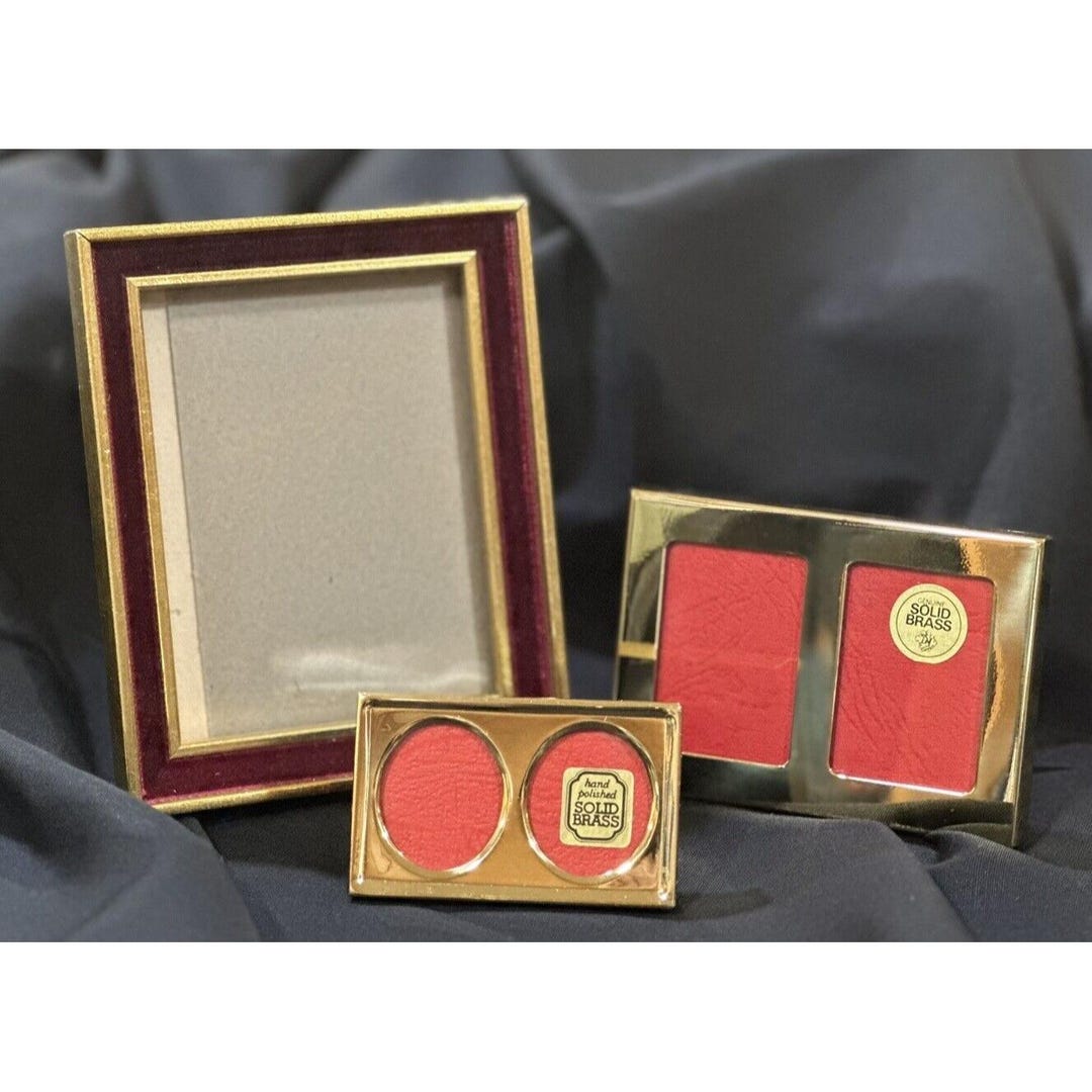 Vintage 4 Photo Solid Brass Gold Photo Frames 1 Painted Gold Velvet ...
