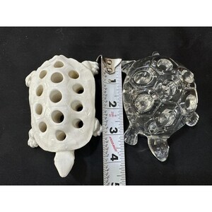 Vintage Pair Turtle Shaped Flower Frog Clear Glass & Porcelain Est 30s ...