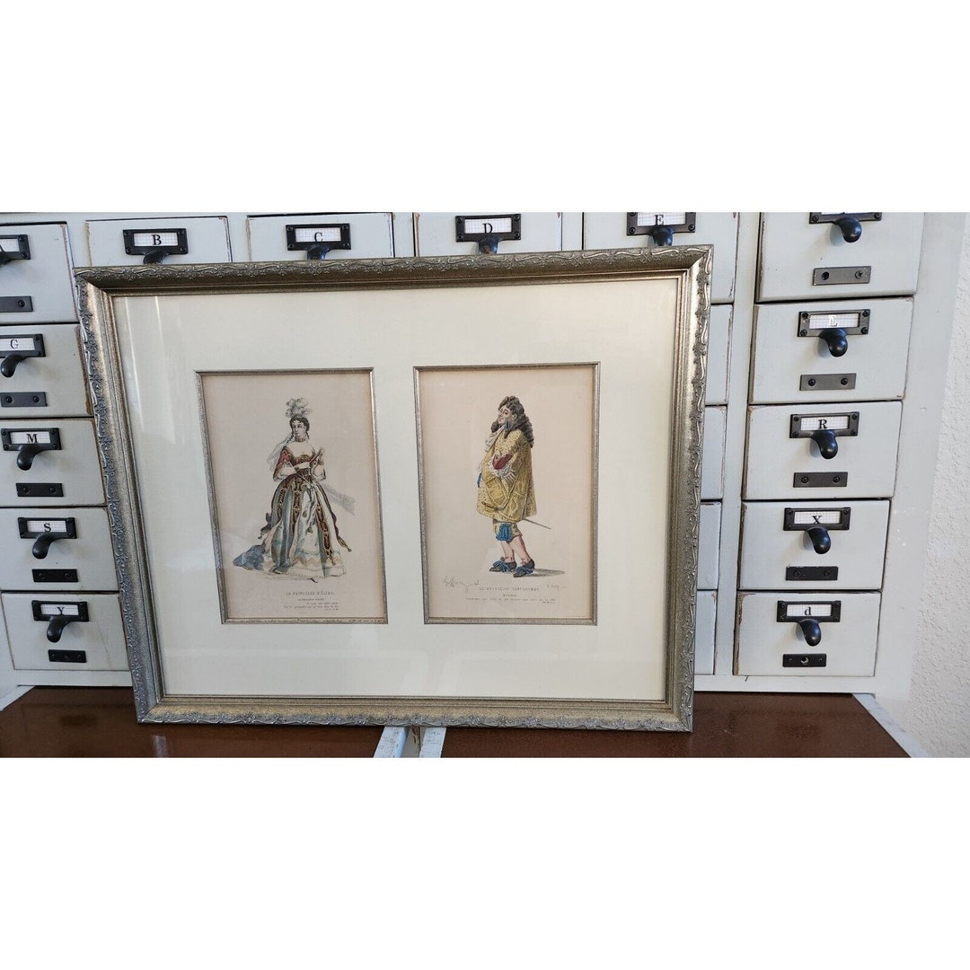 Pair Vintage French Costume Colored Lithograph Prints Beautifully ...