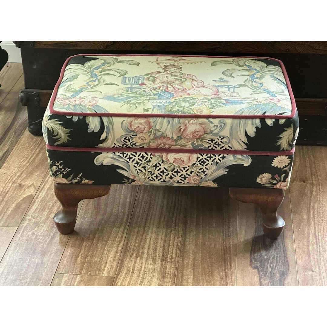 Vintage Antique Ottoman Footstool Stool With Chinoiserie Fabric - Etsy