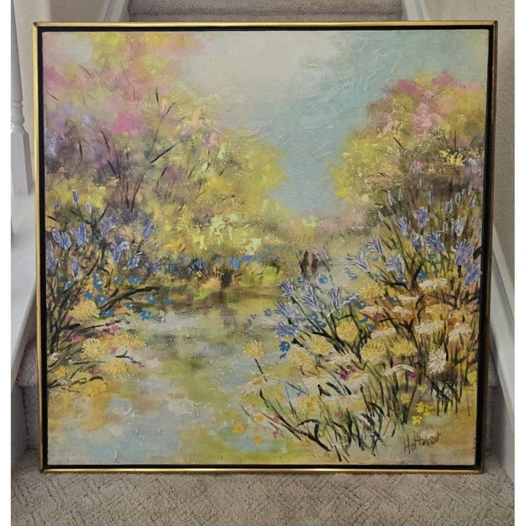 Lynne Heffner Mid Century Oil Painting on Canvas Landscape Floral ...