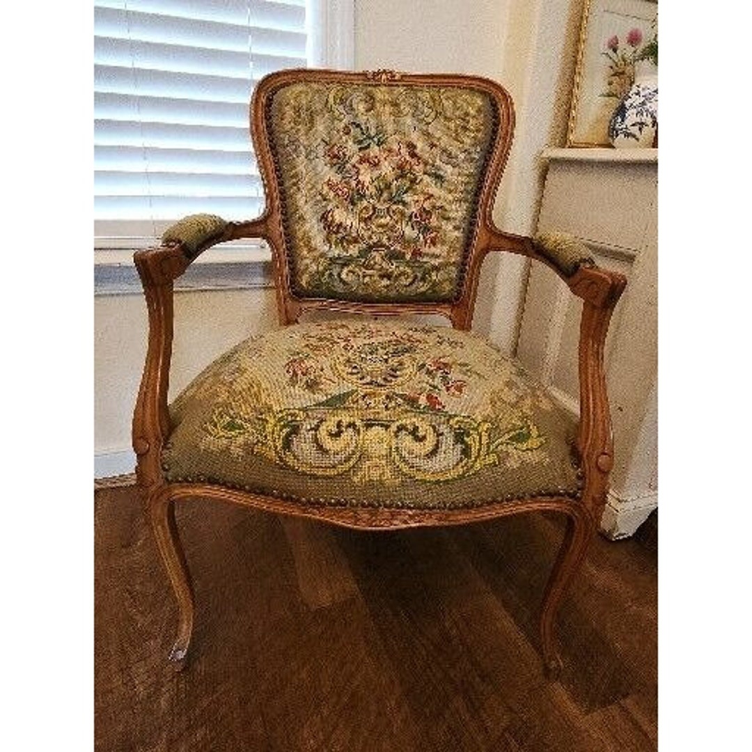 French Provincial Antique Arm Chair Floral Needlepoint BUYER PAYS SHIP ...