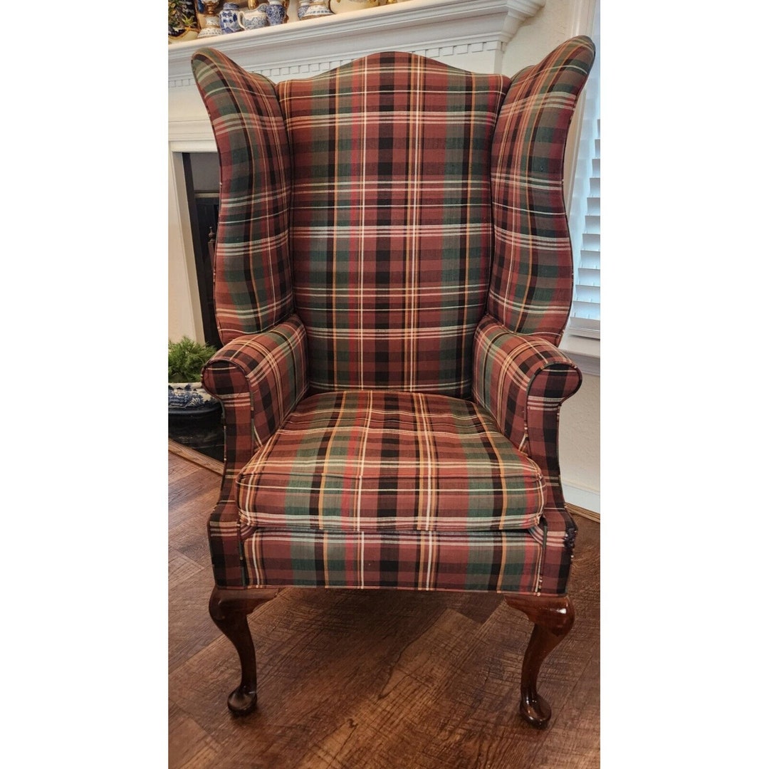 Vintage Plaid Tartan Wingback Armchair Chair Ralph Lauren Lodge CAN ...