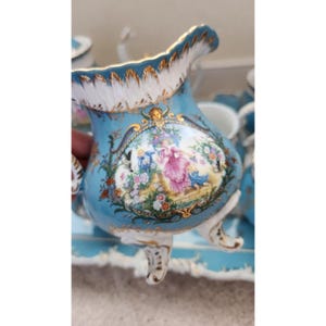 Vintage Meissen Style Teal Blue Tea Set Cups Teapot Creamer Sugar Tray ...