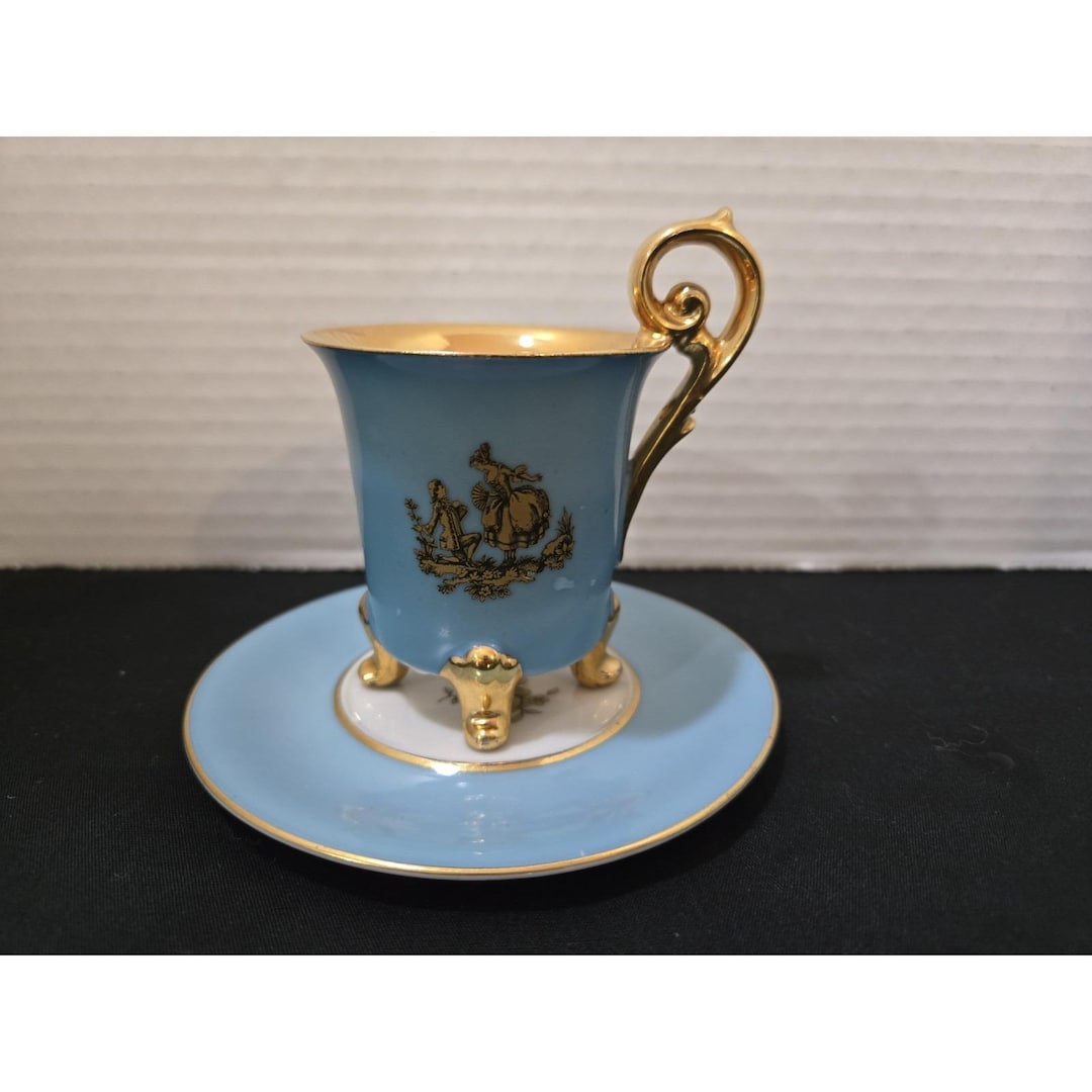 Vintage Dee Meissen Demitasse Cup & Saucer Blue Gold Germany P.M.B - Etsy