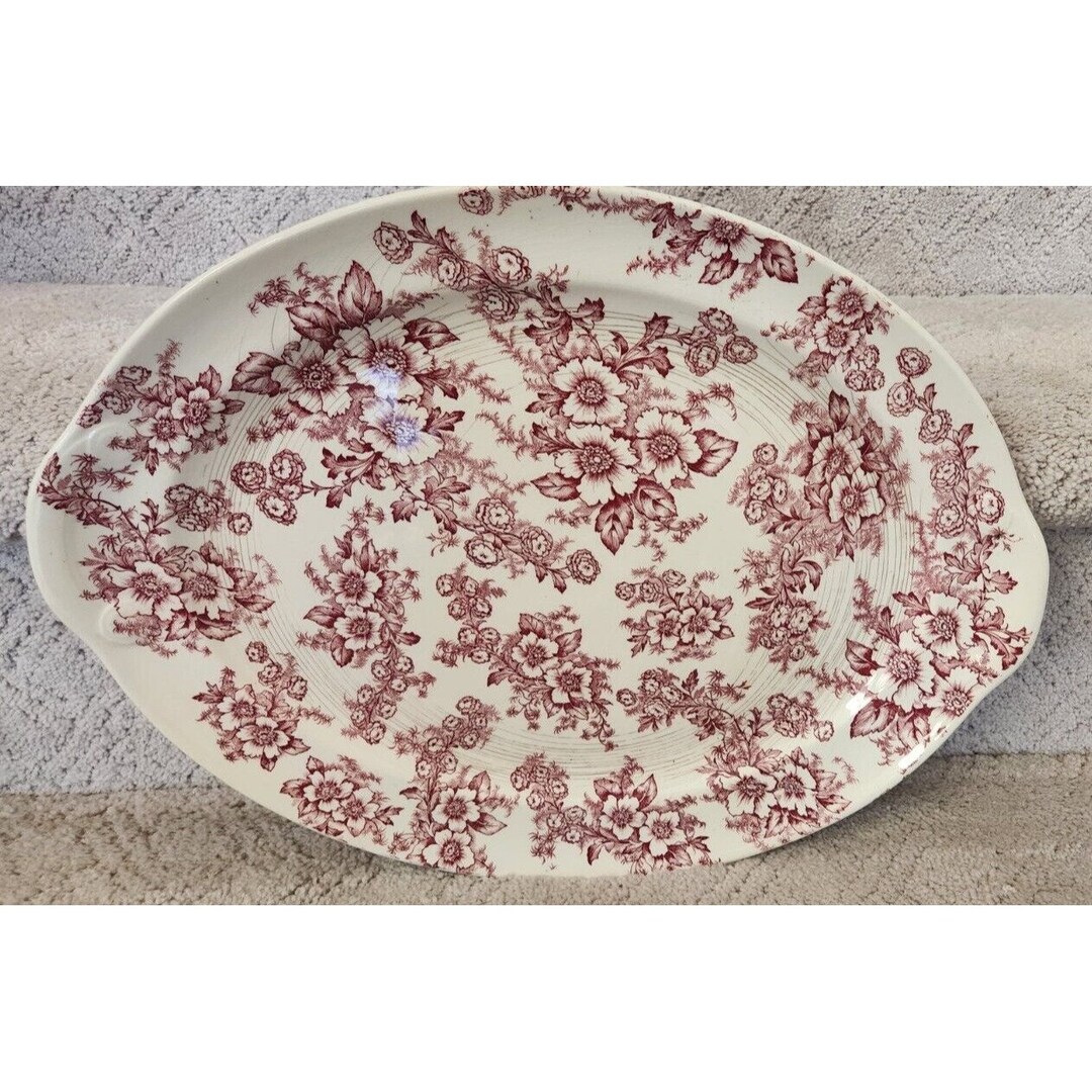 Vintage Taylor Smith Taylor Raspberry Red Chintz Floral OVAL Platter ...