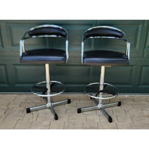 2 Vintage Mid Century Modern Chrome Black Swivel Adjustable Samsonite ...