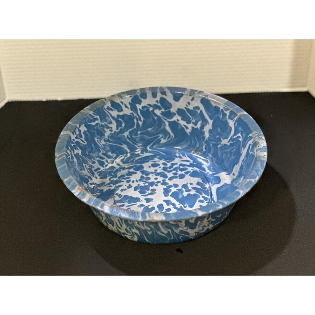 Vintage Graniteware Enamelware Blue & White Spatterware Wash Pan 10.5 ...