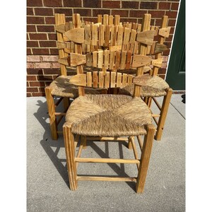 5 Rush Seat Fish Ladderback Dining Chairs Coastal Tiki Bar Beach House ...