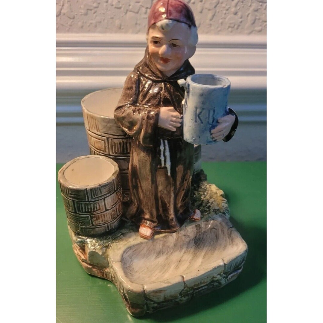 Vintage Majolica Monk smoke Set/match Holder Free Shipping AS IS - Etsy
