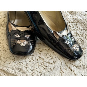 Vintage 80s Cat Face Shoes, Size 9.5 Margaret Jerrold Patten Leather ...