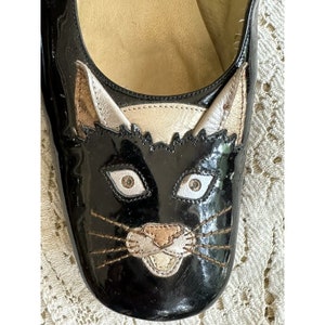 Vintage 80s Cat Face Shoes, Size 9.5 Margaret Jerrold Patten Leather ...