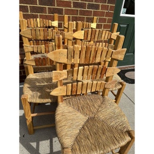 5 Rush Seat Fish Ladderback Dining Chairs Coastal Tiki Bar Beach House ...