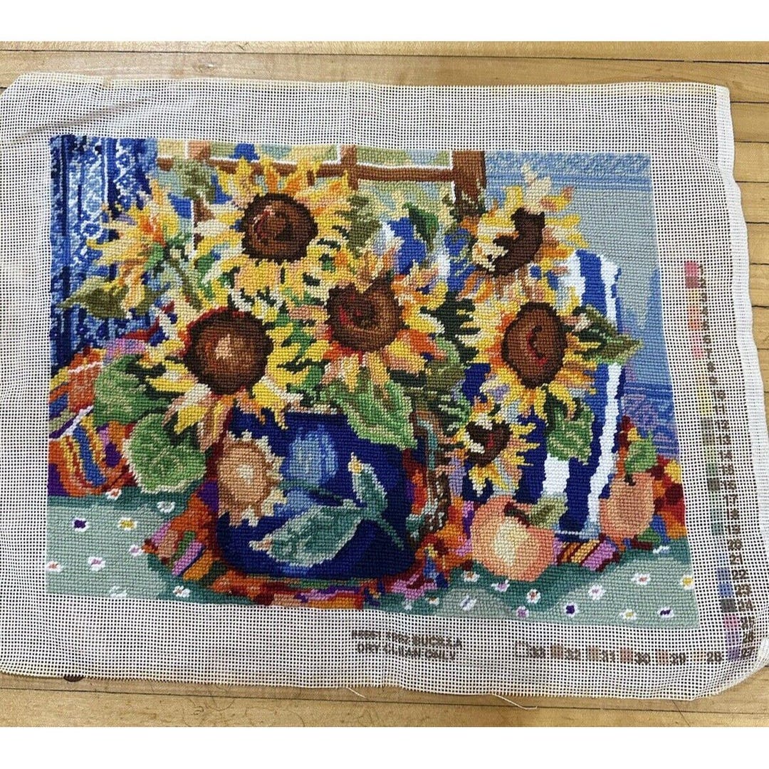 Vintage Bucilla Completed Sunflowers Needlepoint on Canvas - Etsy
