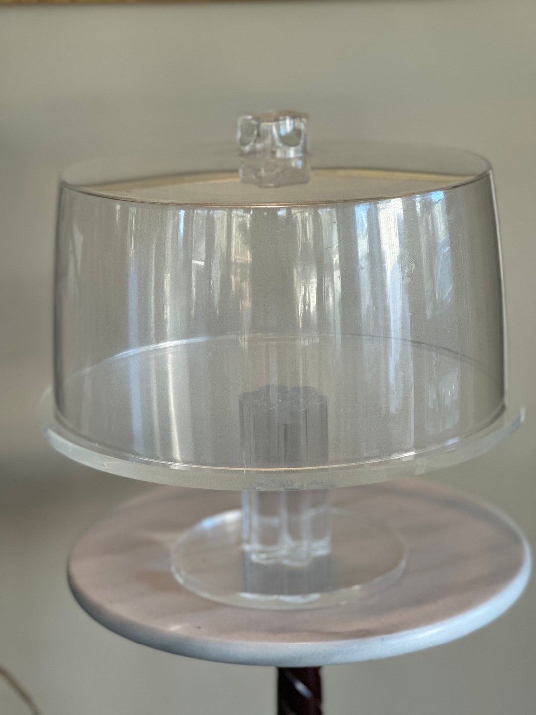 Vintage Clear Lucite Pedestal Cake Stand With Lid Mid Century 70s RARE ...