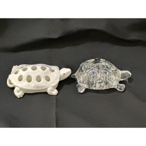 Vintage Pair Turtle Shaped Flower Frog Clear Glass & Porcelain Est 30s ...