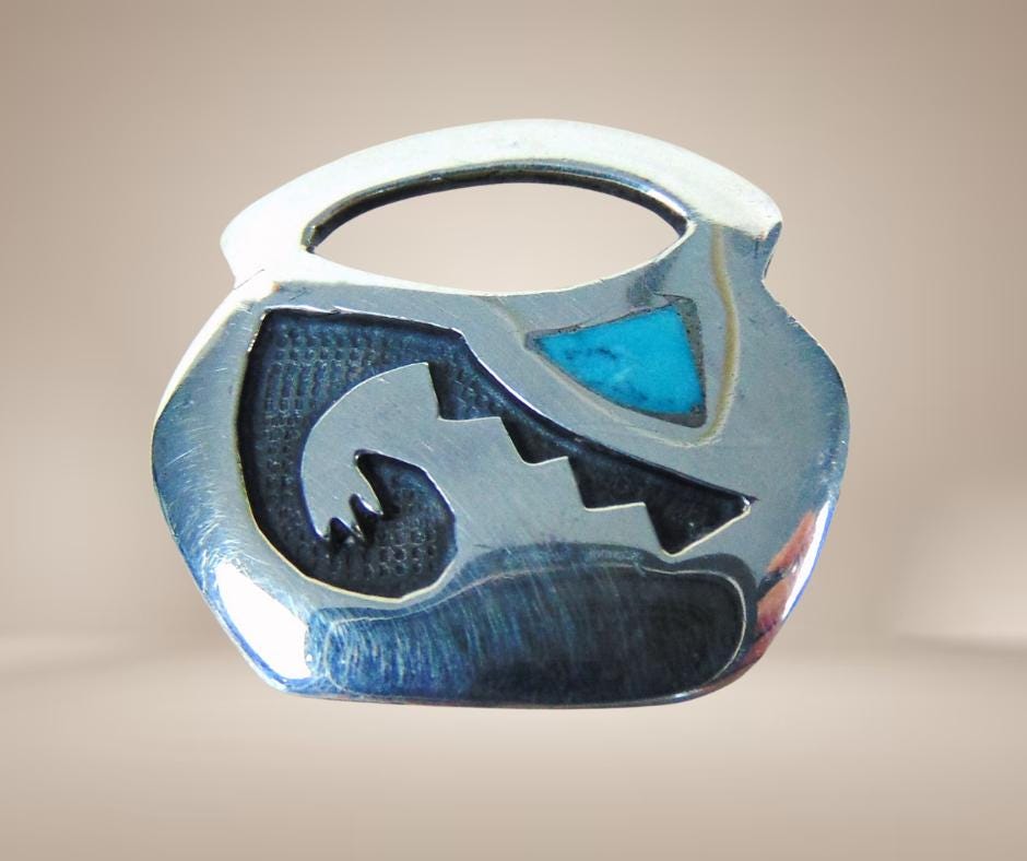Beautiful Silver HOPI Overlay Turquoise Brooch Handmade - Etsy