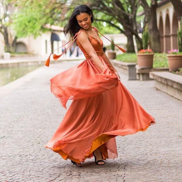 Satin Rust Bridesmaid Dress - Etsy