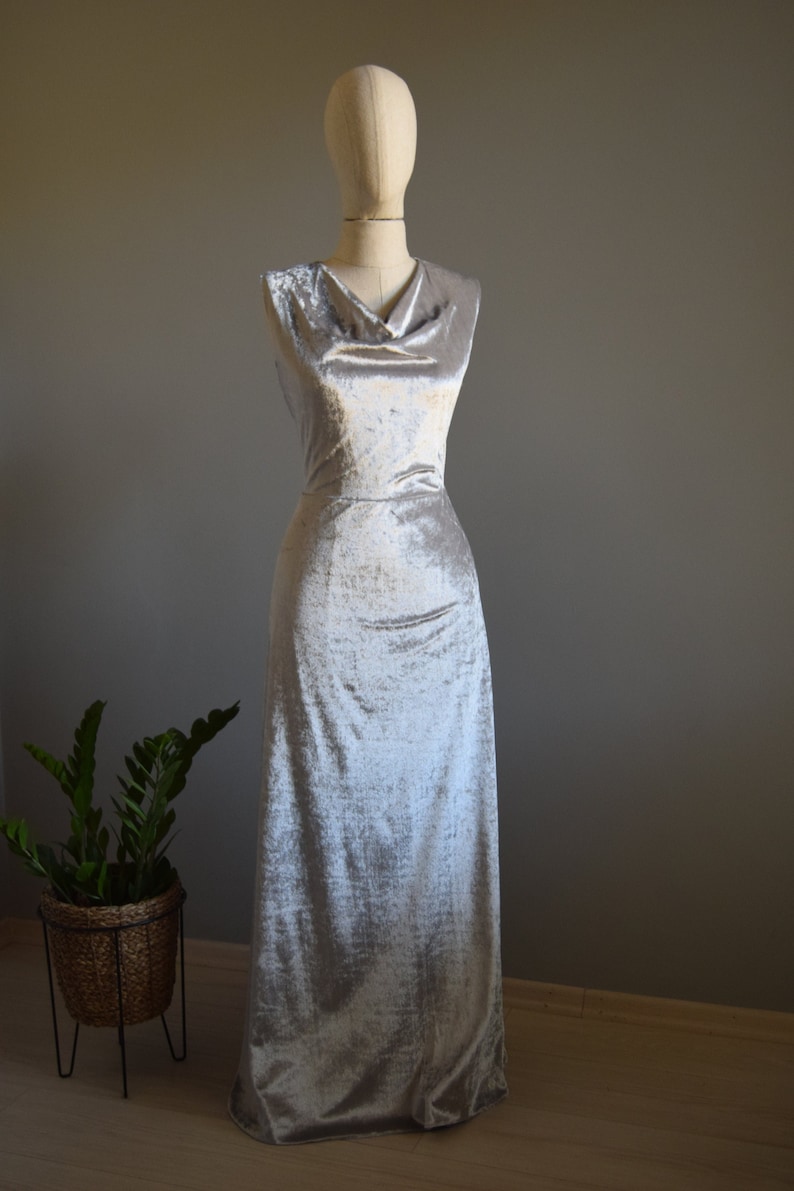 Cowl Neck Silver Crushed Velvet Bridesmaid Dress Silver - Etsy