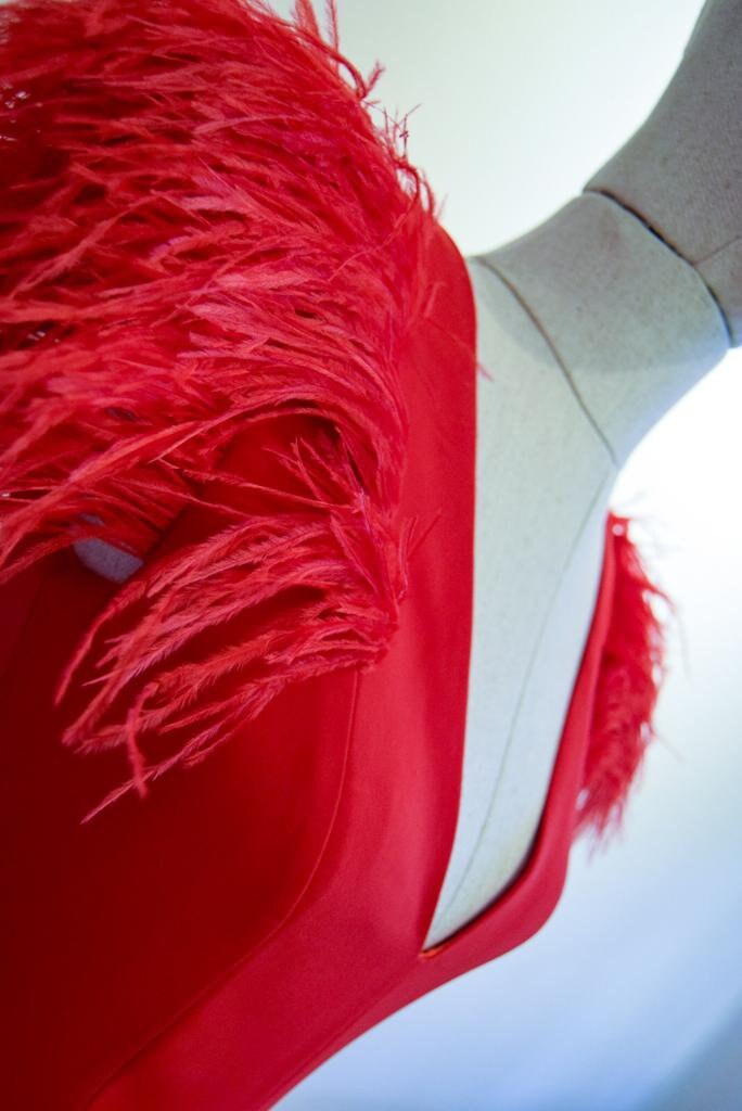 Scarlet Red Crepe Scoop Neckline Prom Dress With Ostrich | Etsy