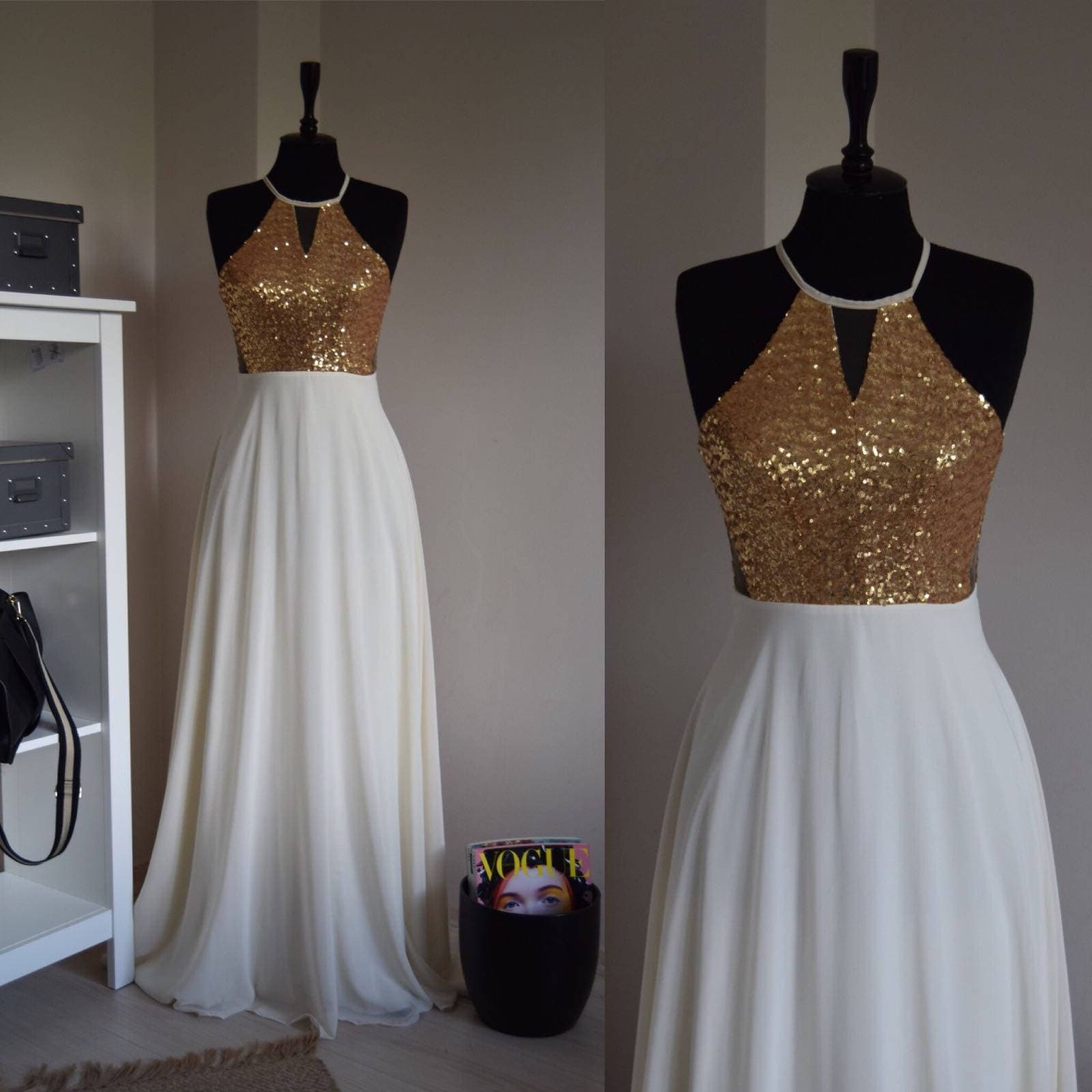 Handmade Chiffon With Top Gold Sequin Bridesmaid Dress Gold Sleeveless Full Length Sequin Evening Prom Dress Wedding Party Guest Dress Etsy