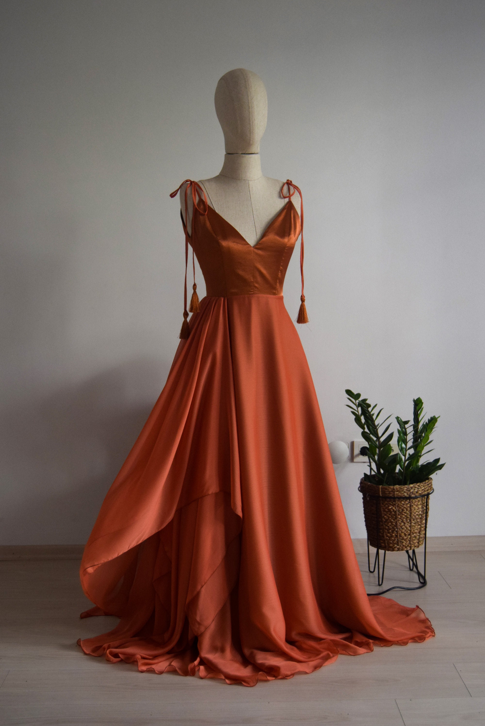 Copper Rust Asymmetric Bridesmaid Dress Handmade Burnt Etsy